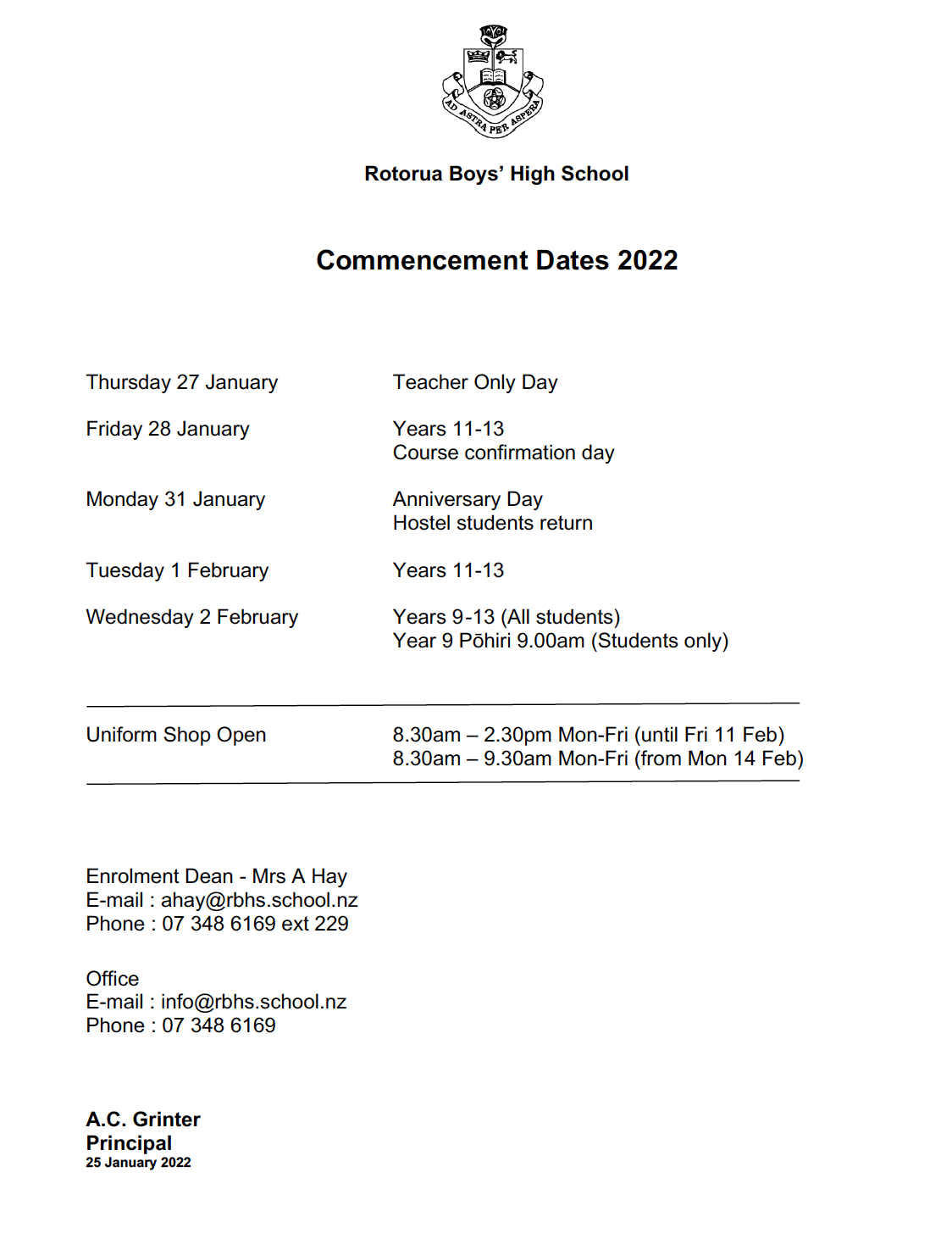 Commencement Dates 2022